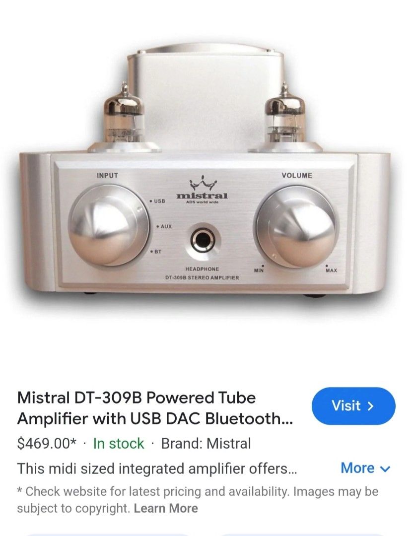 Mistral DT-309B Powered Tube Amplifier with USB DAC Bluetooth ...