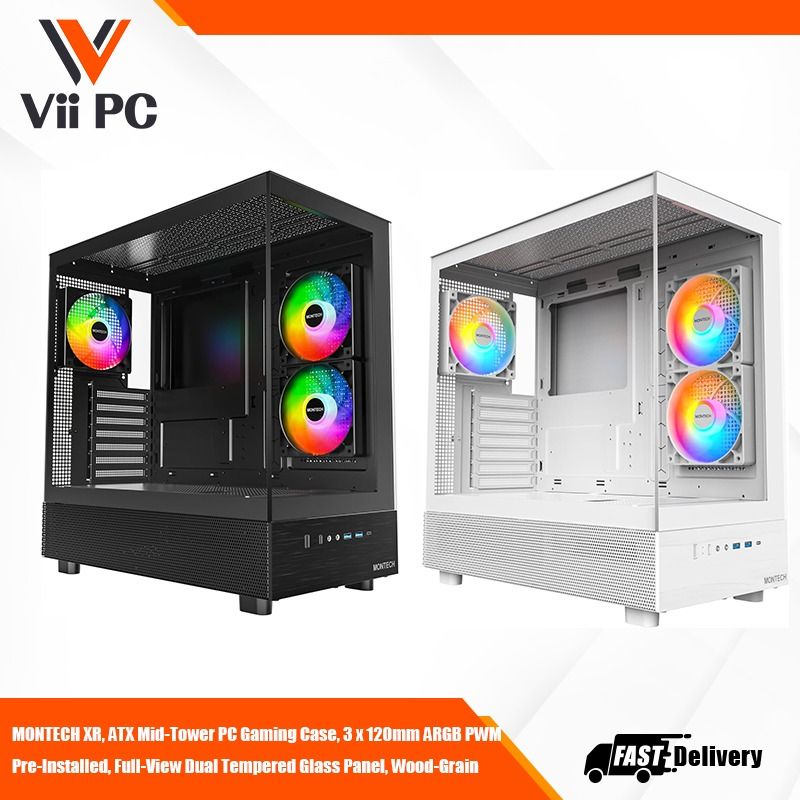 MONTECH XR, ATX Mid-Tower PC Gaming Case, 3 x 120mm ARGB PWM Fans Pre ...