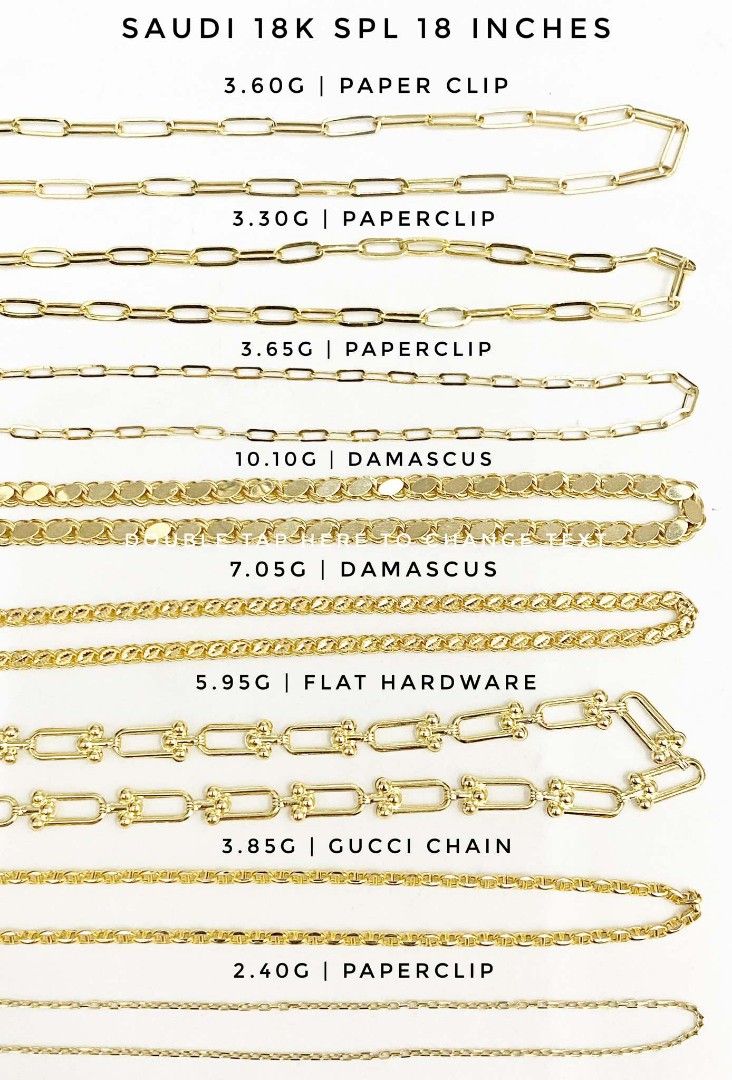 Necklace chain 18k saudi gold (figaro, japan style, damascus, paperclip ...