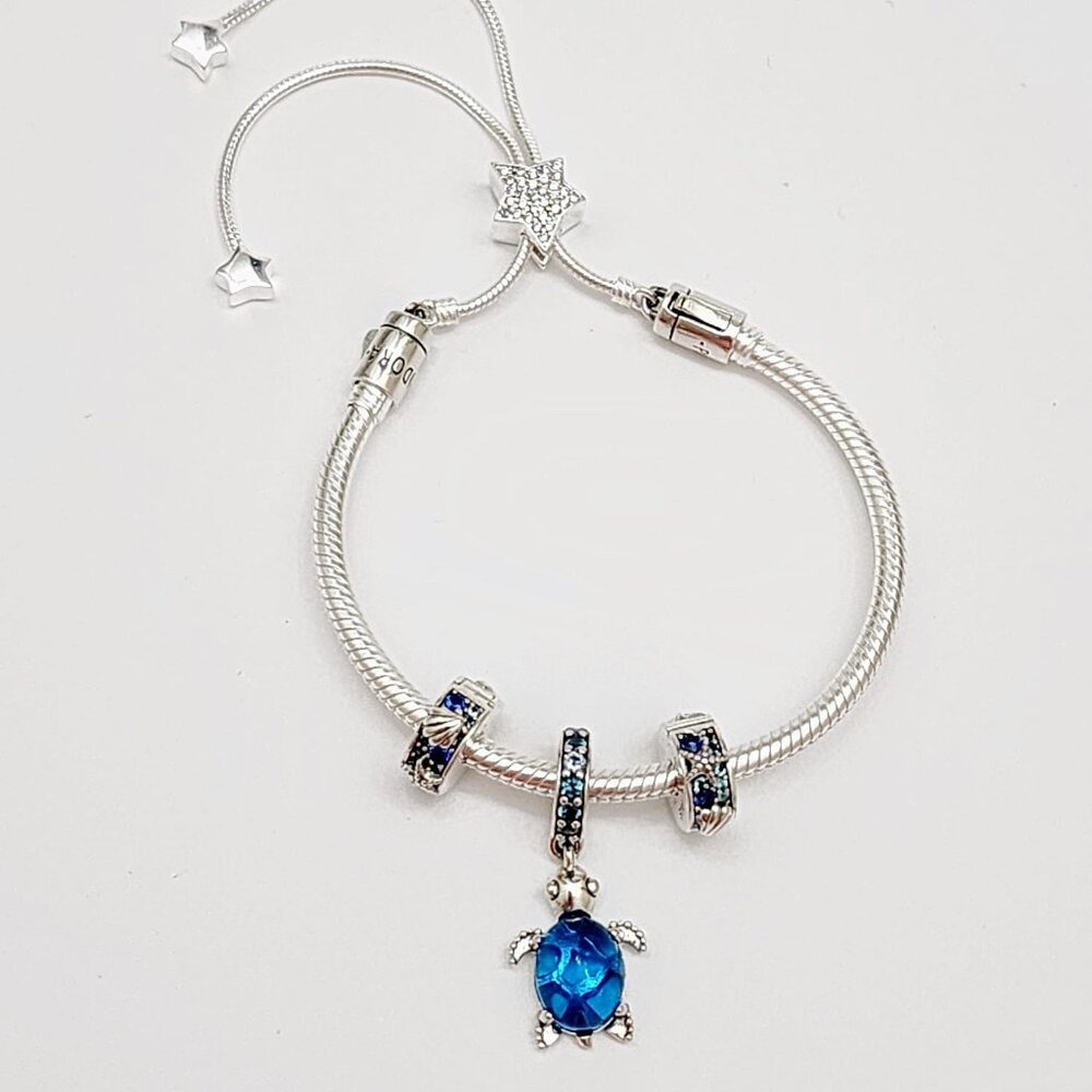 Pandora Adjustable Pave Star Bracelet with Turtle Charm and 2 Clips ...