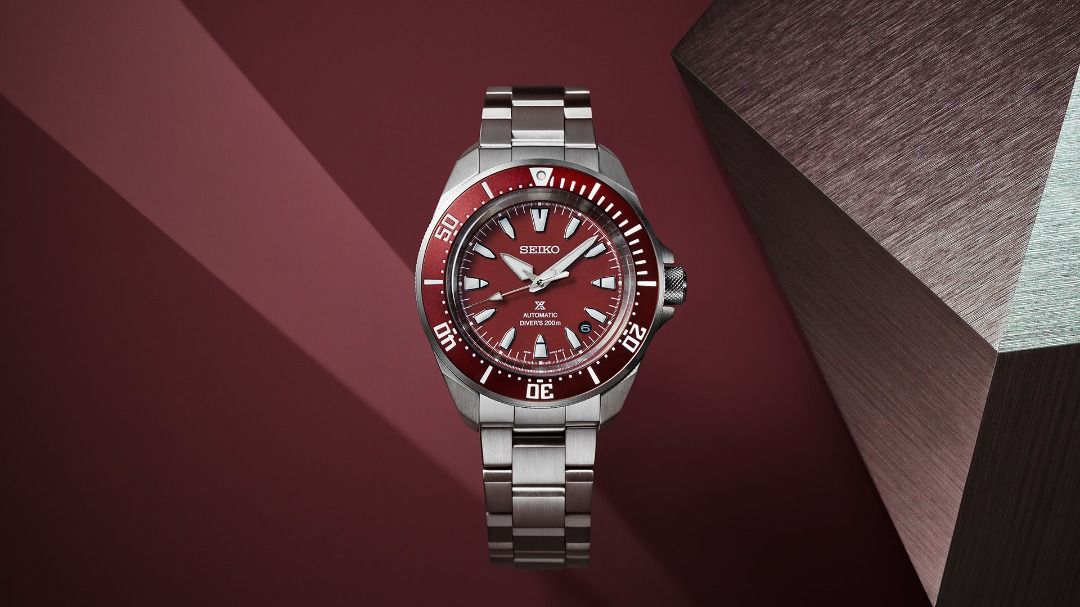 Seiko Prospex Samurai Burgundy Red Dial Stainless Steel Automatic Watch ...