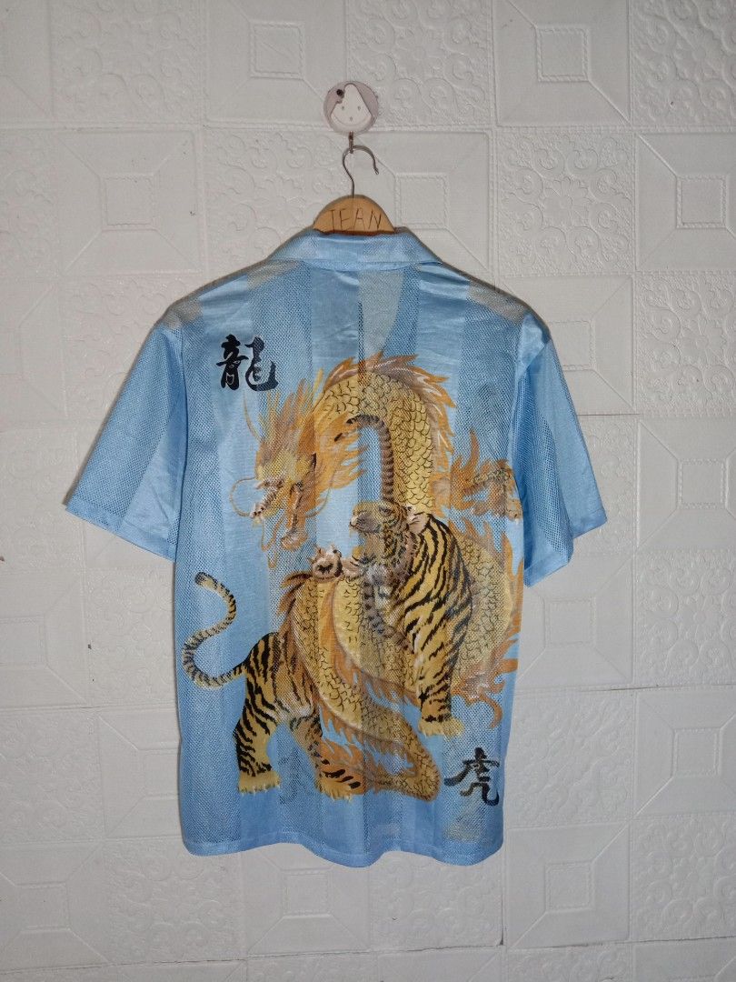 Super cool open collar fashion polo dragon and tiger design bnew with ...