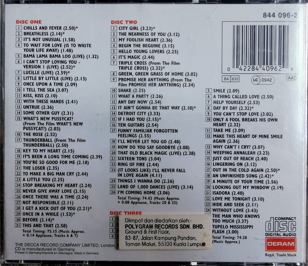 Tom Jones: Velvet+Steel = Gold Tom Jones 1964-1969 3CD (Decca Records/Made In Germany) Early ...