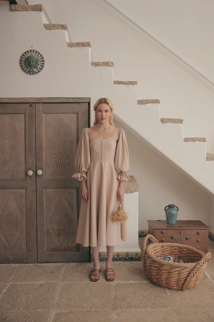 Zoo label MARSEILLE Two Way Puff Sleeve Midi Dress, Women's Fashion ...