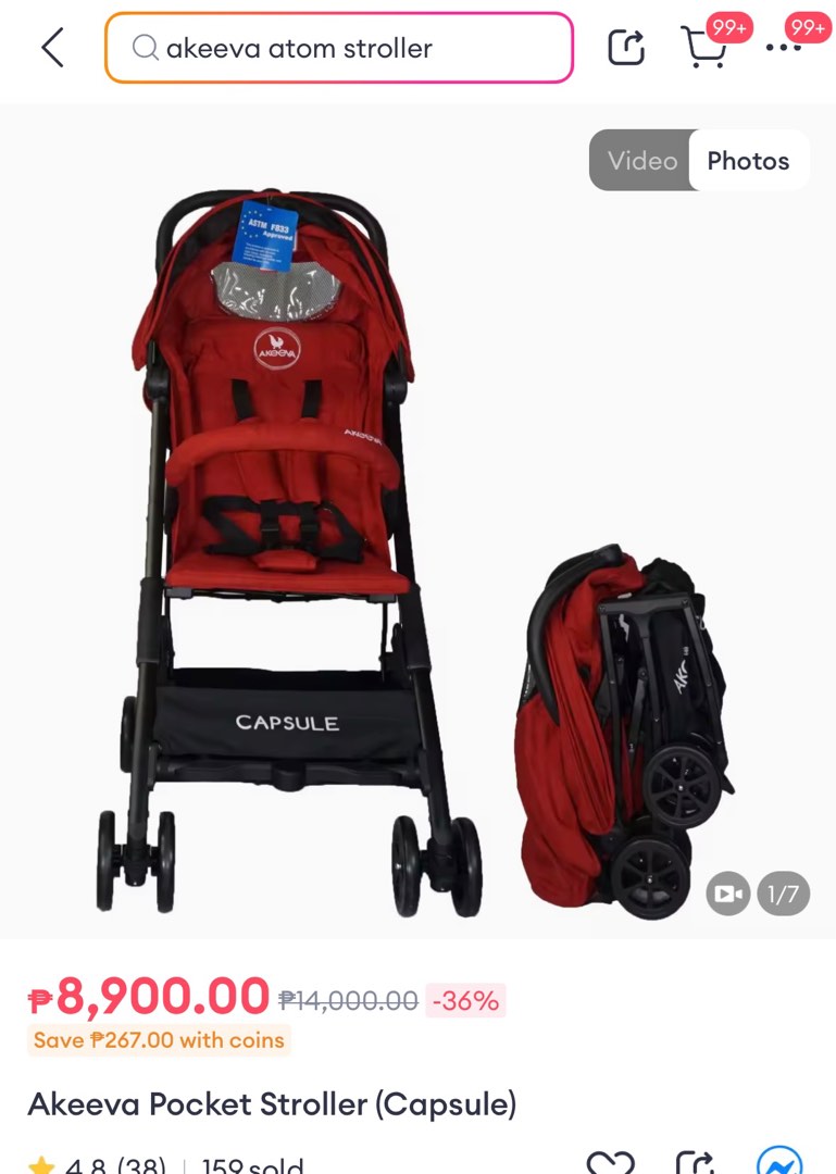 Akeeva pocket capsule stroller GRAY, Babies & Kids, Going Out ...