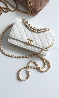 Authentic Coco First Wallet On Chain Beige Caviar Gold Hardware Metal ...