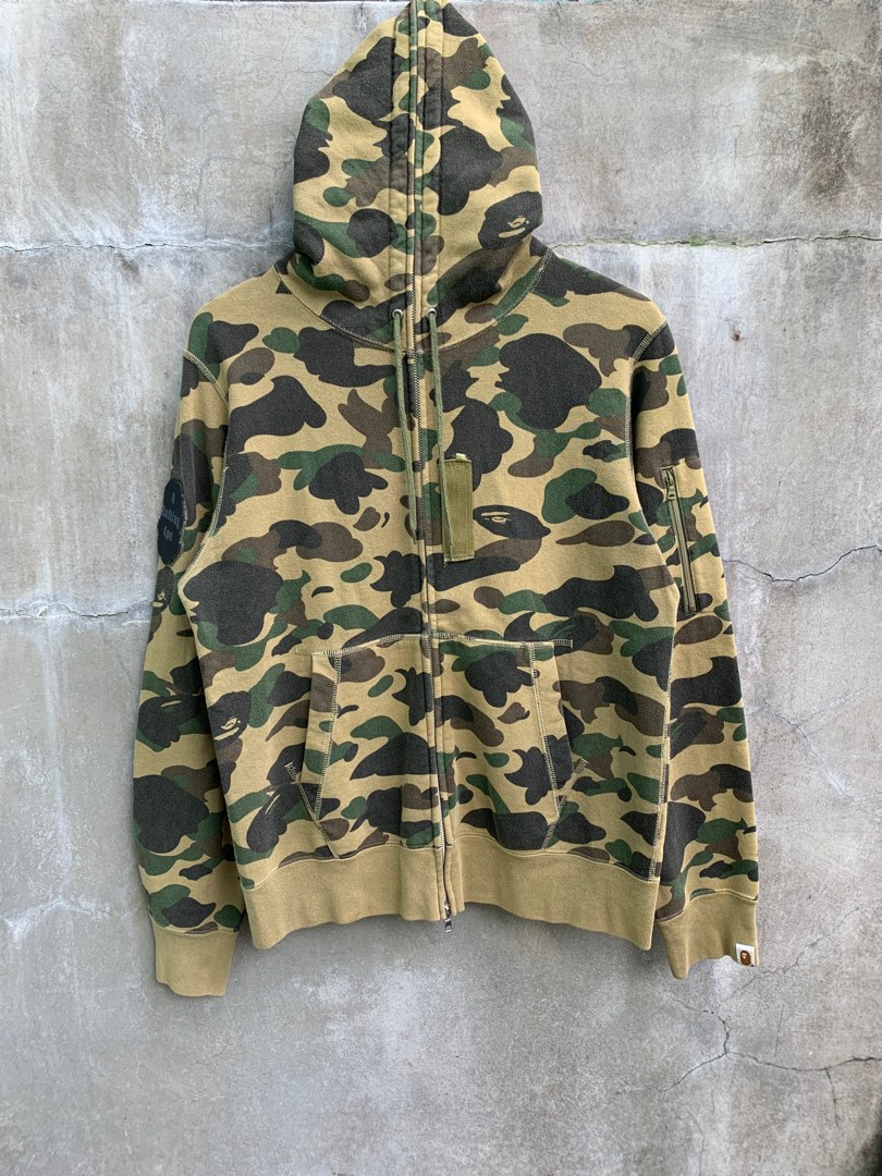 Bape Maritime Squadron Velcro Patched Logo Full Zip Hoodie, Men's ...