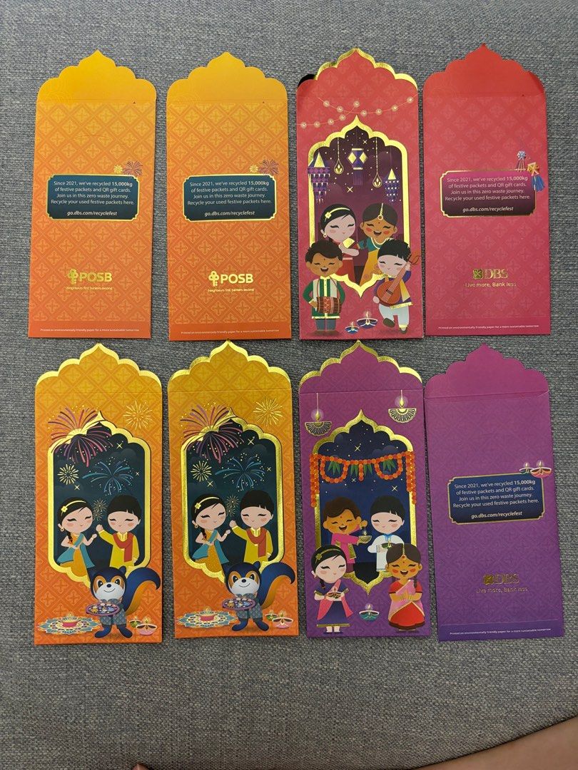 Brand new 2024 posb dbs Fairprice Maybank Deepavali purple red packet ...