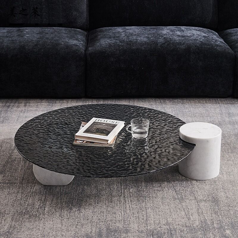 Evelyn Modern Water Ripple Corrugated Glass Round Coffee Table With ...