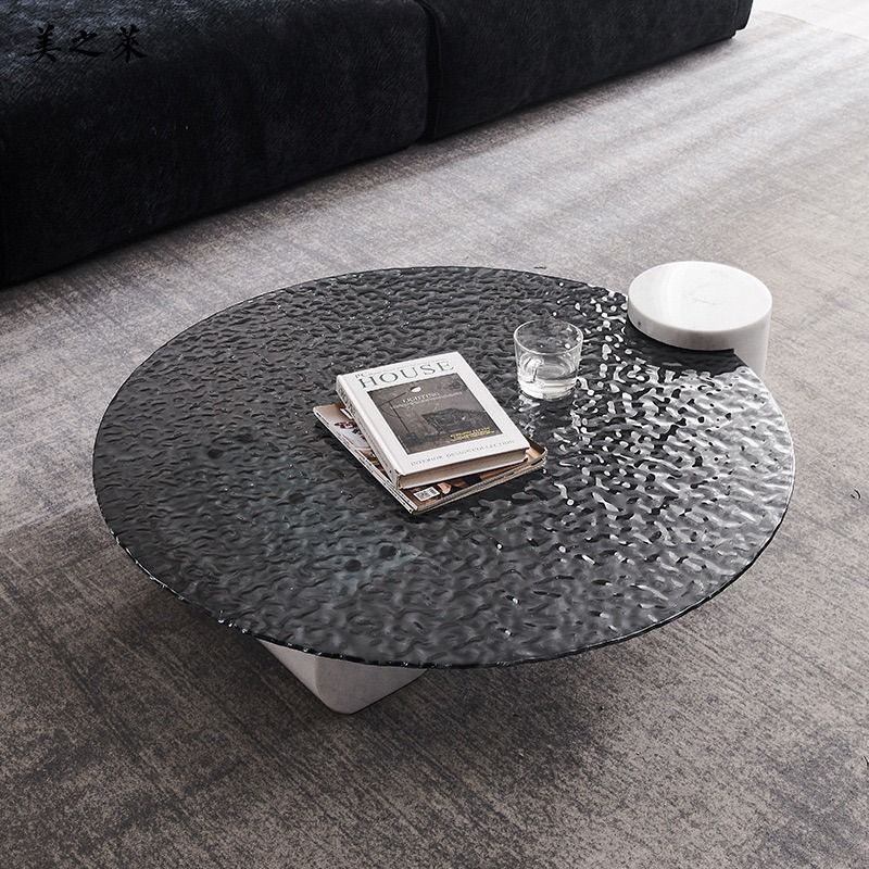 Evelyn Modern Water Ripple Corrugated Glass Round Coffee Table With ...