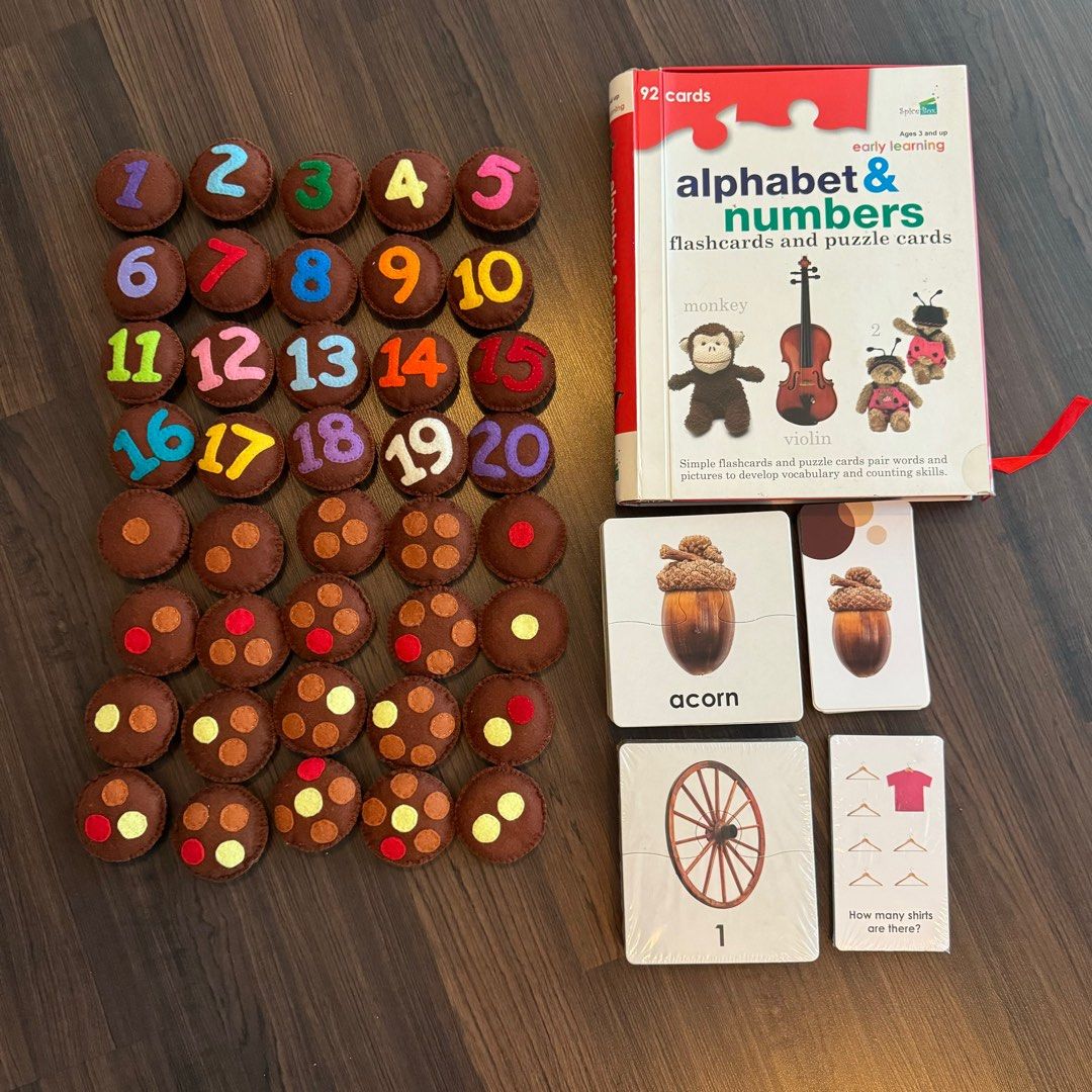 Hand sewn number cookies Alphabet & numbers flashcards and puzzle cards ...