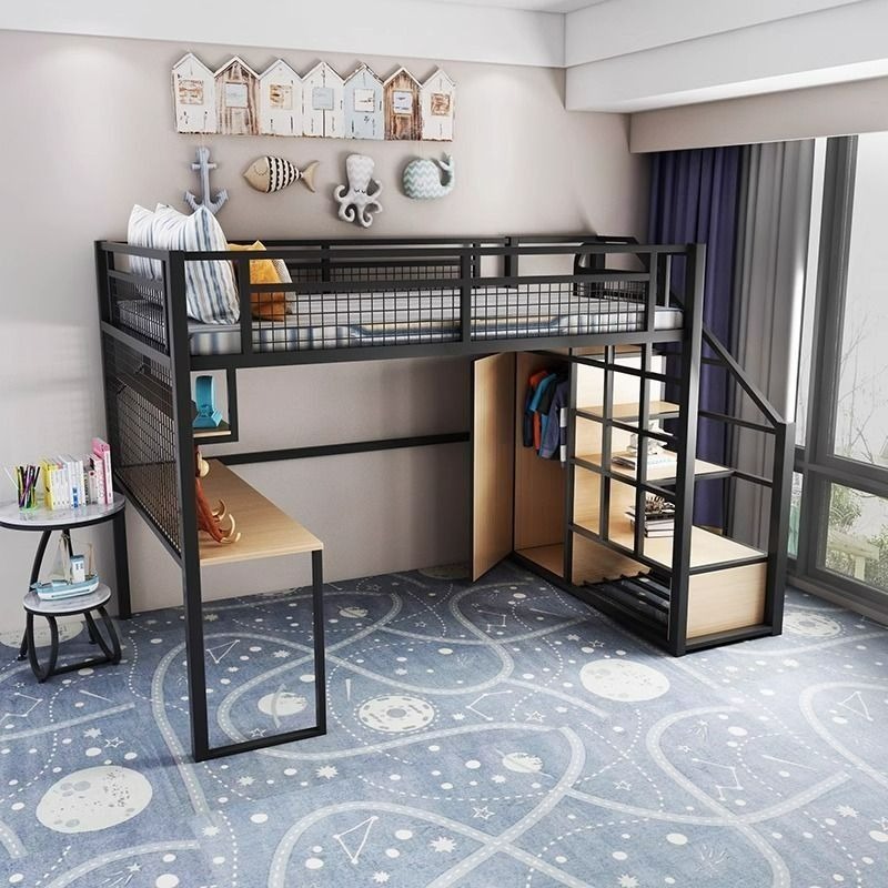 Loft bed, elevated bed, high bed frame, high bed with storage rack ...