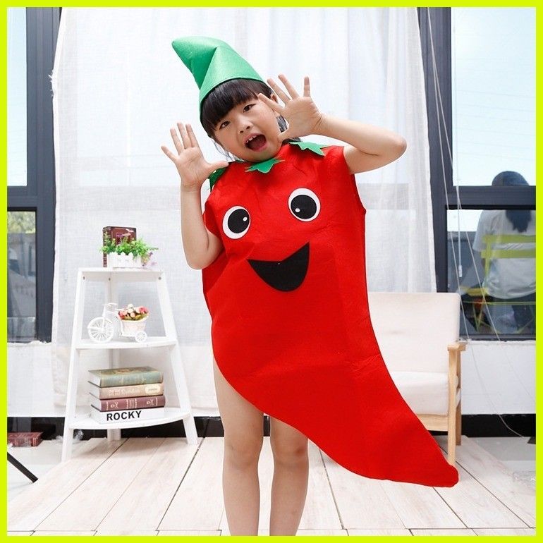 Red Bell Pepper Fruits Vegetables Cosplay Halloween Nutrition Month Kids Costume Mall Pull Out ...