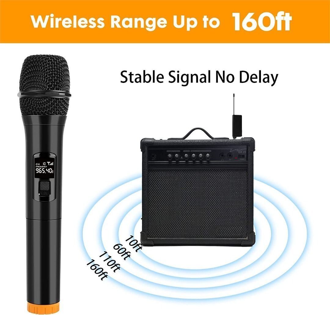2 Set Wireless Microphones, Karaoke Microphone, UHF Wireless Dual ...