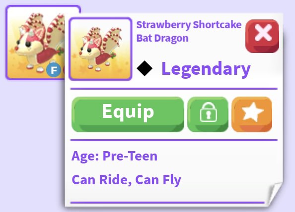 Adopt Me FR Strawberry Shortcake Bat Dragon (ssbd), Video Gaming ...