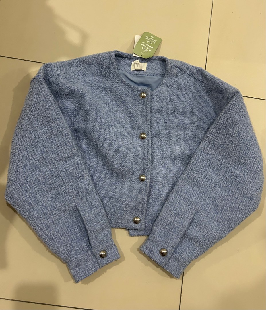 Brand new with tag H&M Periwinkle Blue Oversized Thick Tweed Jacket ...