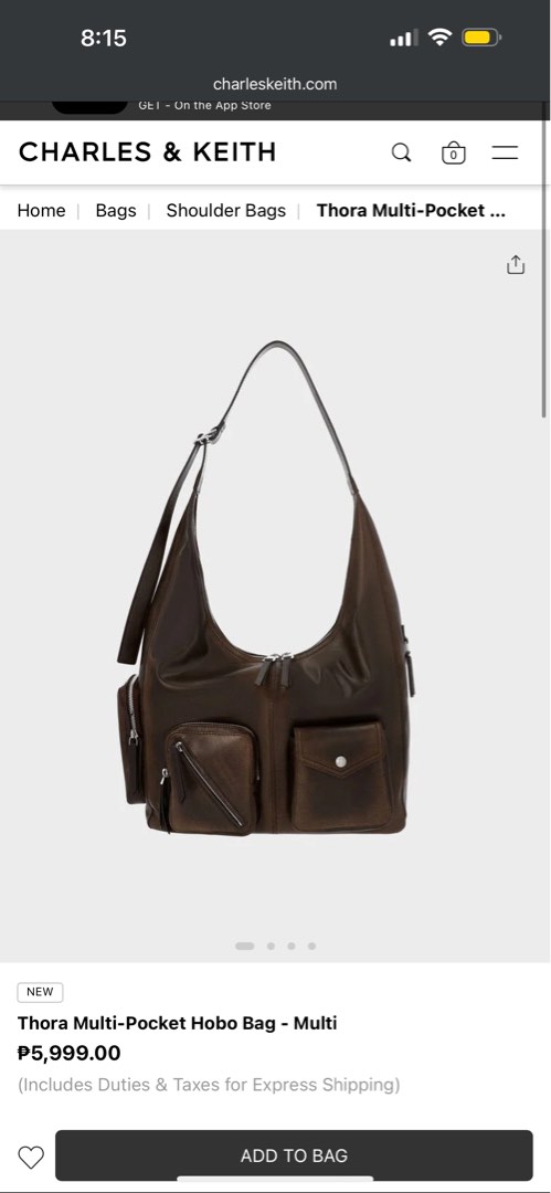 Charles and Keith Thora Multi Pocket Hobo Bag, Women's Fashion, Bags ...