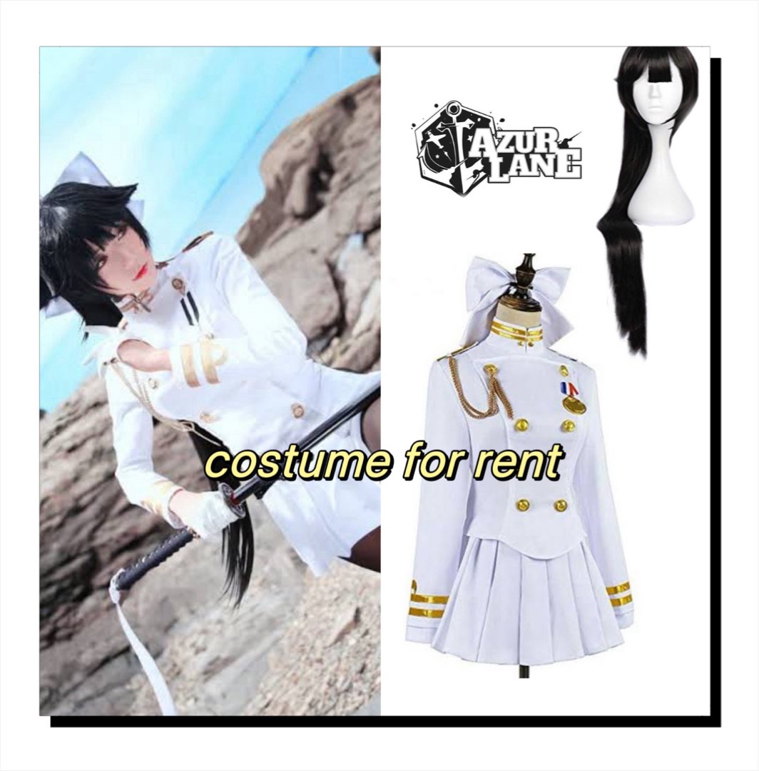 Cosplay Azur Lane Takao White Navy Uniform Costume Wig Set, Women's ...