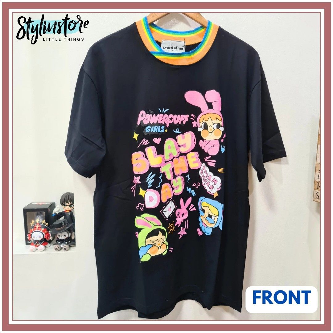 Cry Baby Powerpuff Girls Tri-Color Collar Oversized Shirt (Cream ...