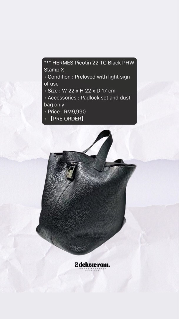 HERMES Picotin 22 TC Black PHW Stamp X | FIXED PRICE, Luxury, Bags ...