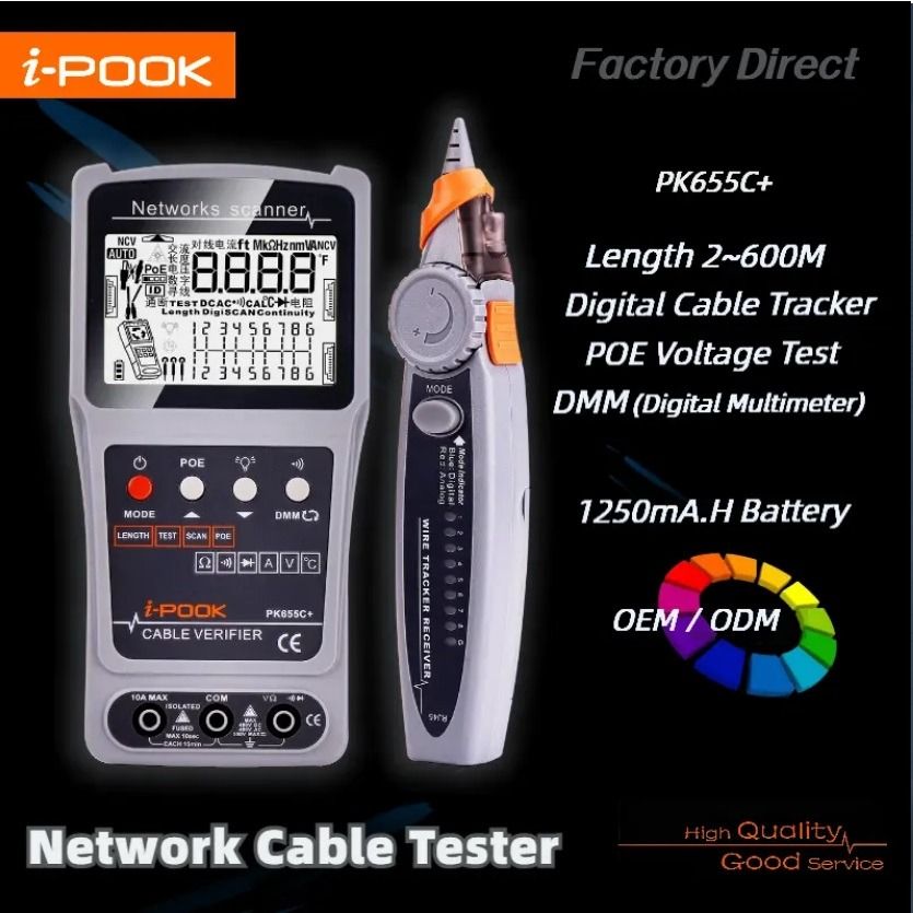 I-pook PK655C+ LAN Cable Length LCD wire tracker digital cable tracker ...