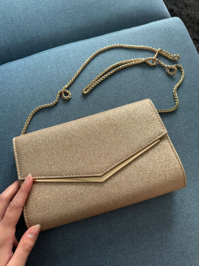 (New) ASOS gold shimmery clutch / dinner bag (big space for phone ...