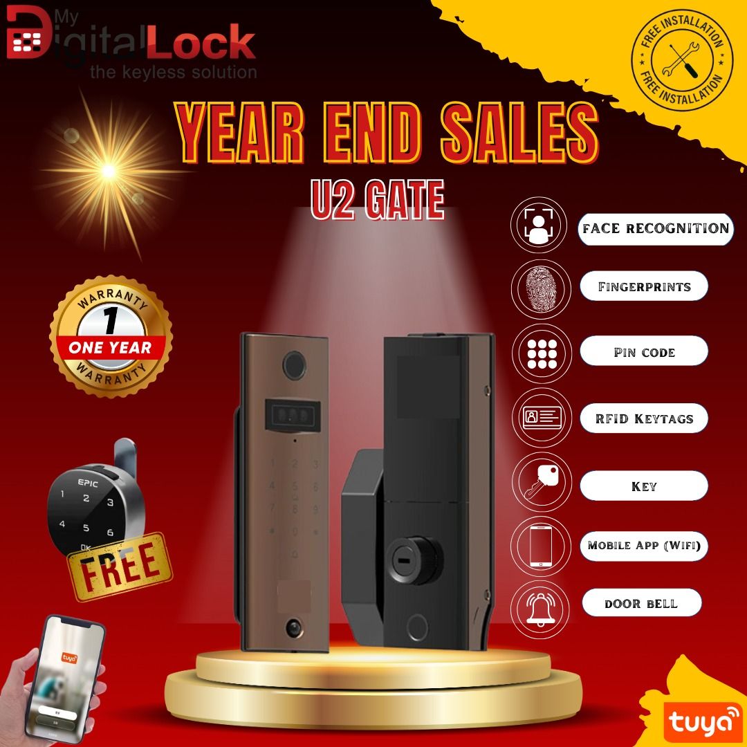 [OFFICIAL STORE] HDB Gate & Door Lenovo U2 DAWN FACIAL RECOGNITION GATE LOCK, Furniture & Home ...