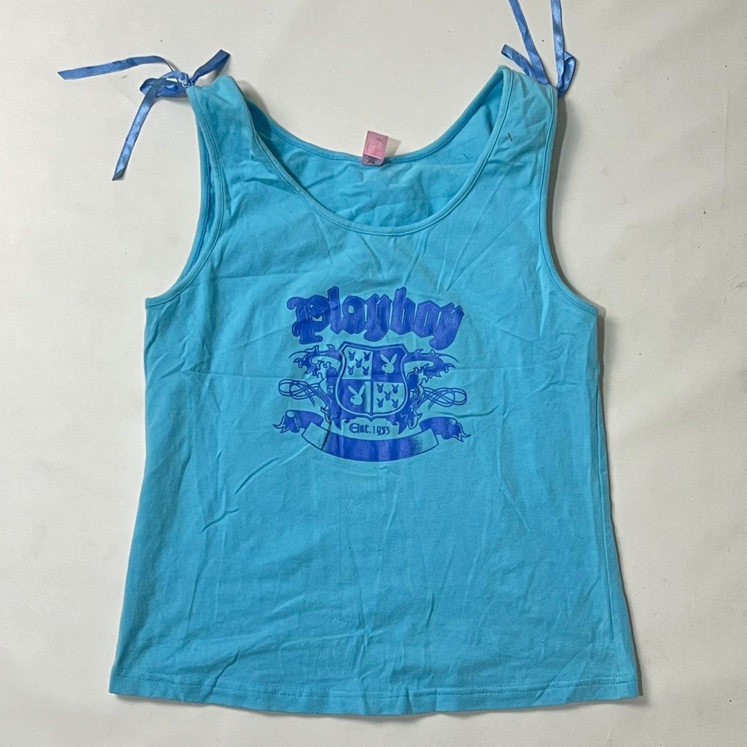 playboy pb tank top sleeveless baby tee shirt croptop y2k coquette dainty dollete early 2000s ...