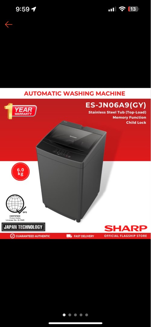 SHARP automatic washing machine top load, TV & Home Appliances, Washing ...
