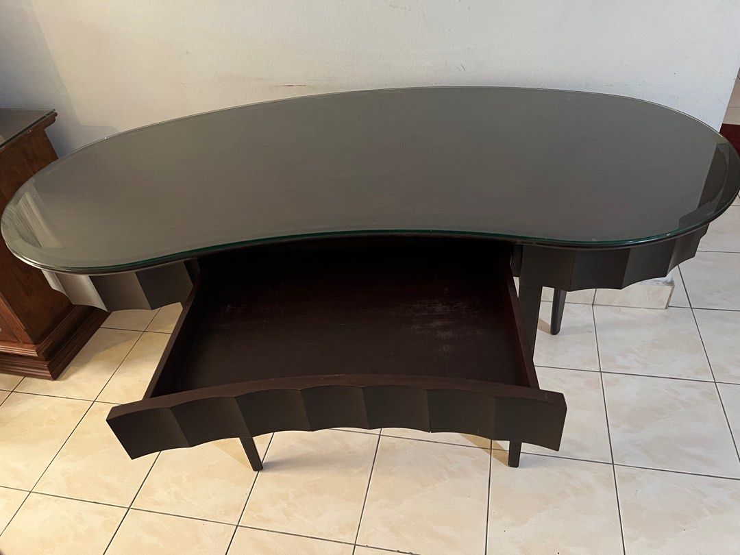 Table Writing Work Computer & Study Desk Half Moon Shape With Glass ...