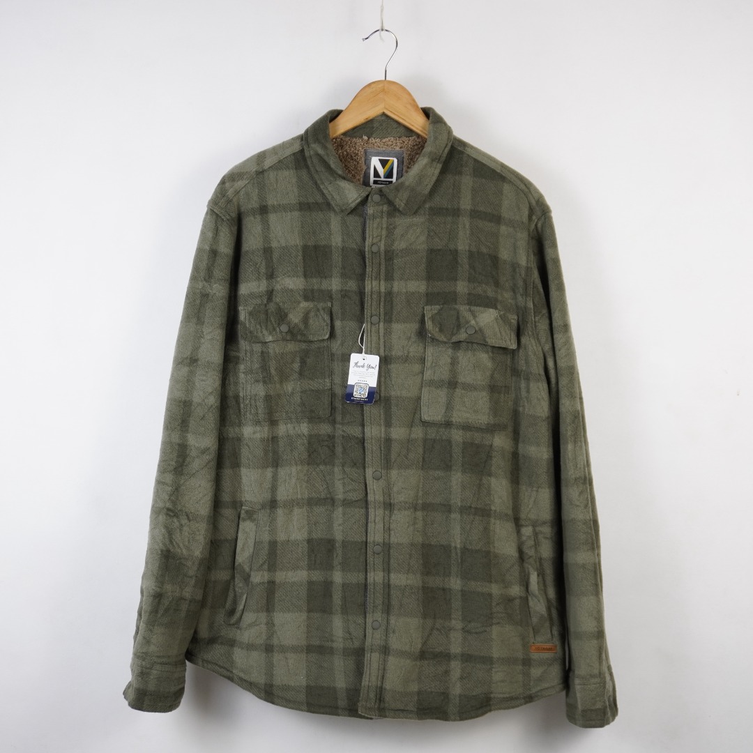 Voyager Green Checker Fleece Inside Collar Button Heavy Weight (XL-XXL ...