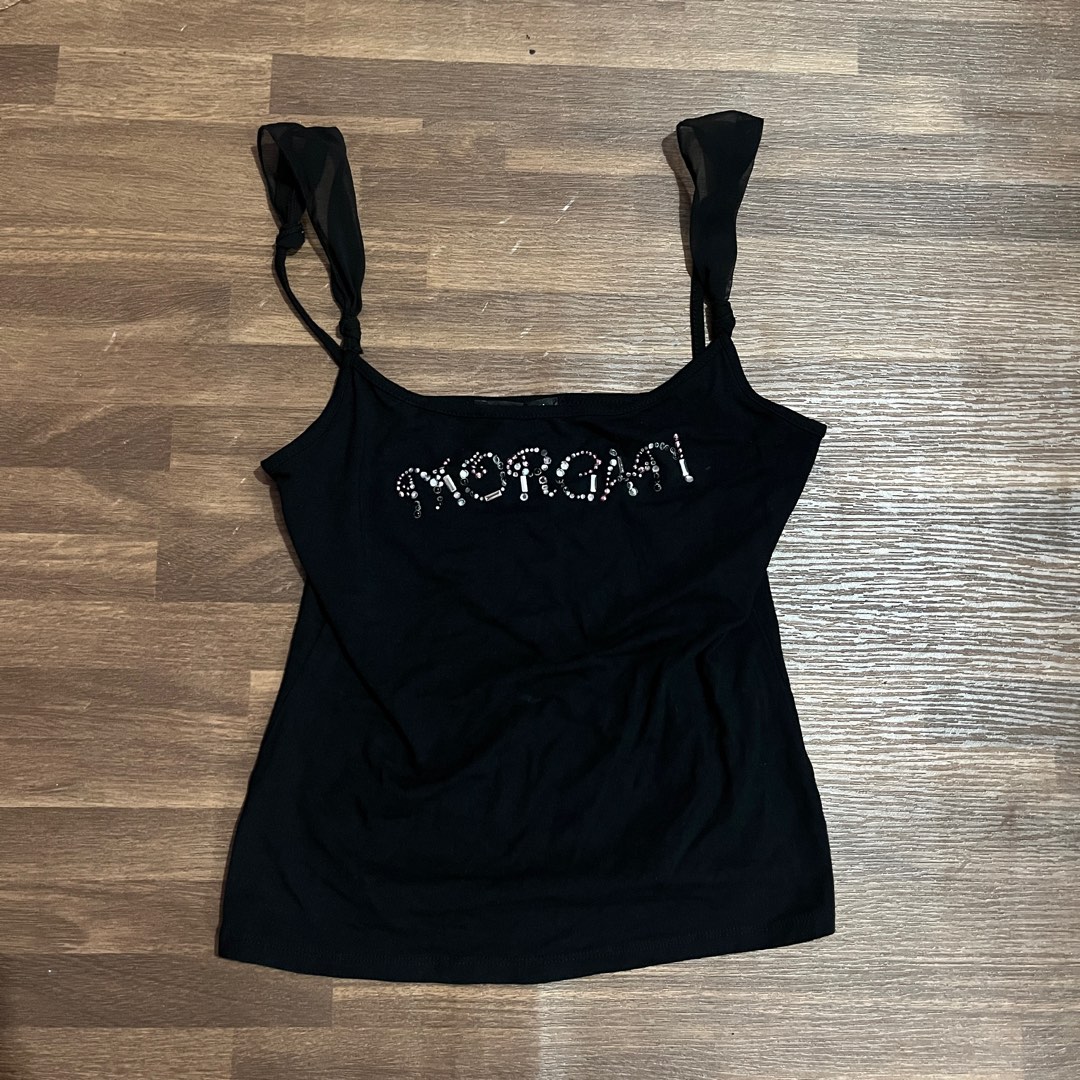 Y2K 2000s Vintage Morgan de Toi Rhinestone Mesh Sleeve Top, Women's ...