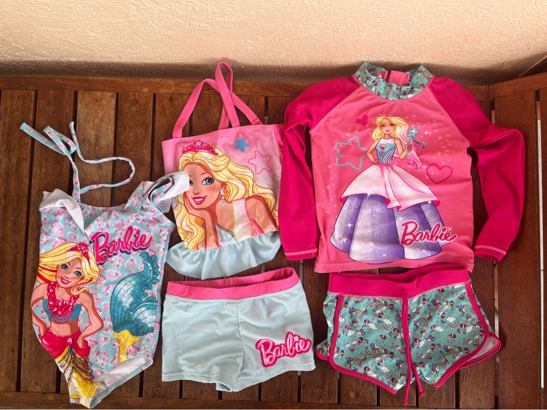 Barbie Rashguard swimsuit girls, Babies & Kids, Babies & Kids Fashion ...