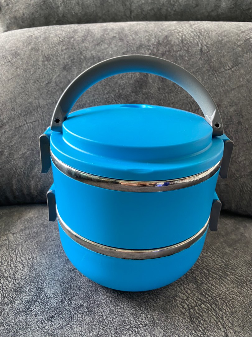 Blue food container/ double deck food storage, Furniture & Home Living ...