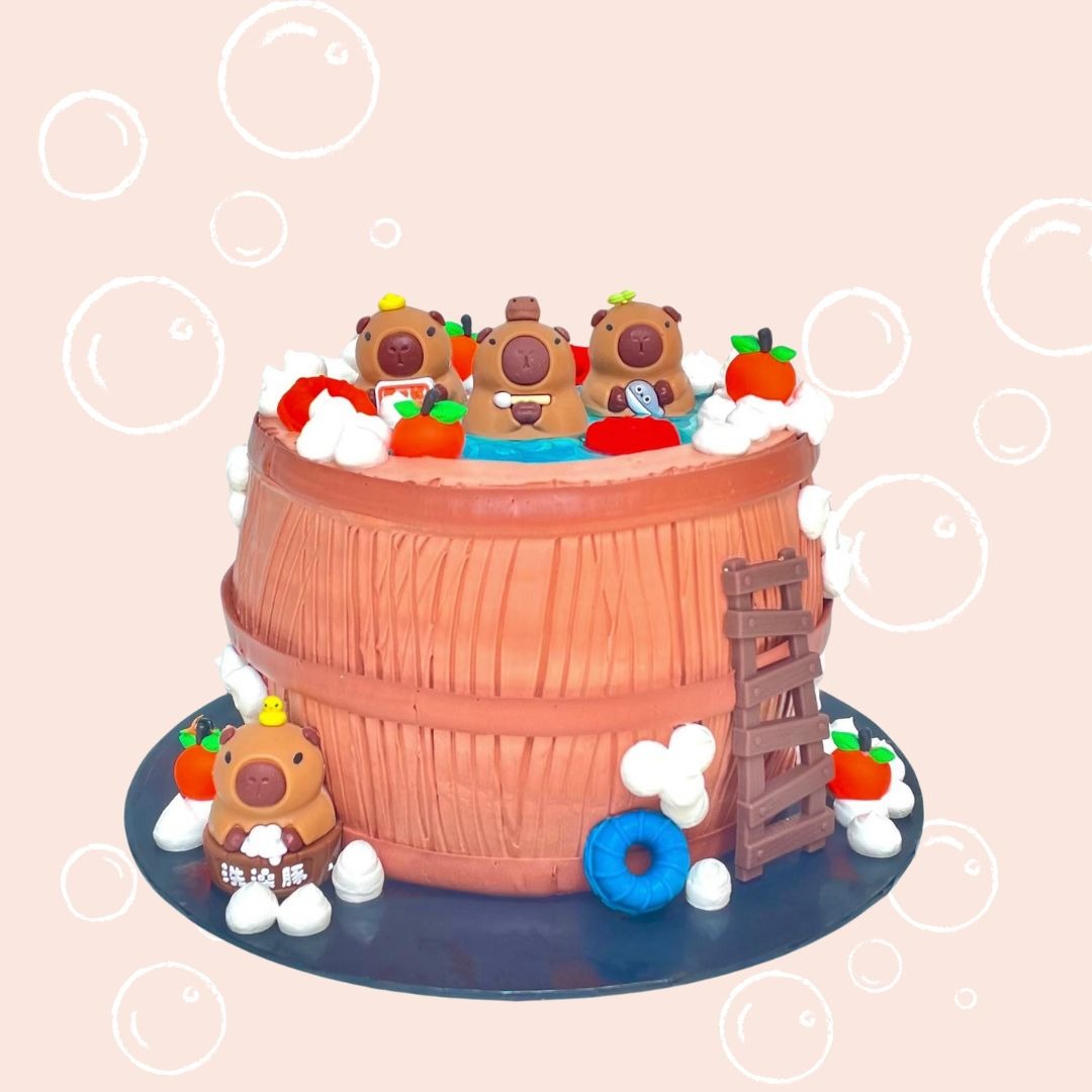 Capybara Pool Party Cake, Food & Drinks, Homemade Bakes on Carousell