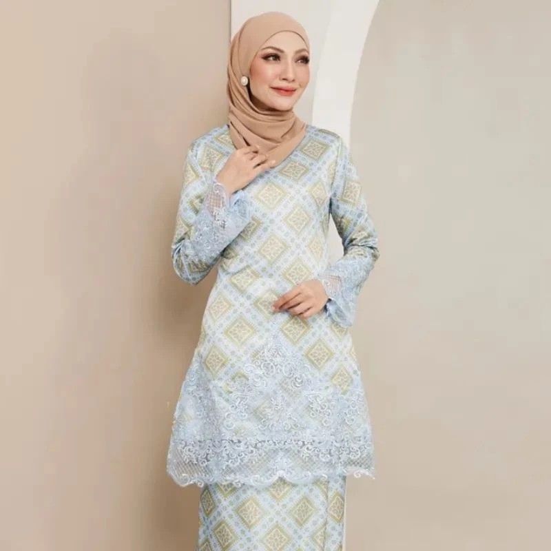 DAYANG SONGKET BAJU KURUNG MODEN SONGKET TENUN LACE BABY BLUE, Women's ...
