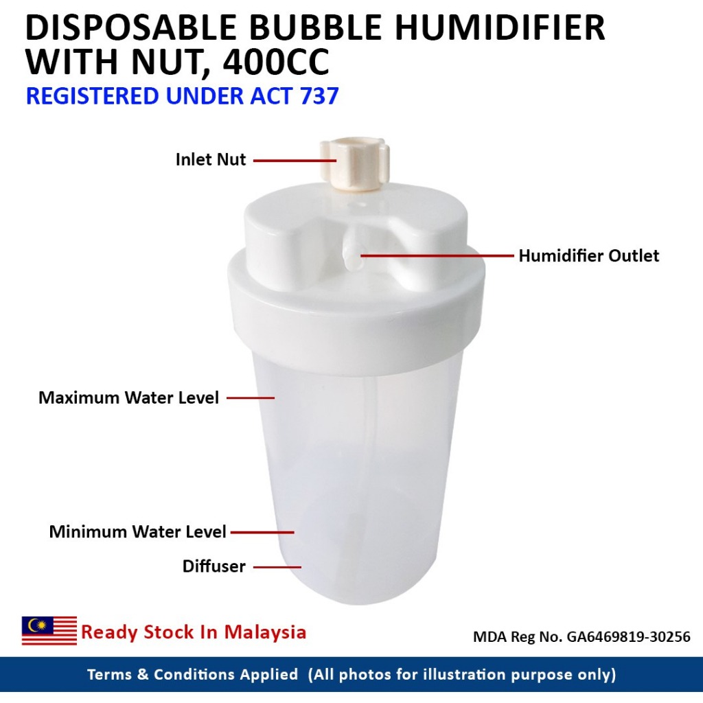 MDA Approved High-Quality Disposable Bubble Humidifier with Nut 400CC ...