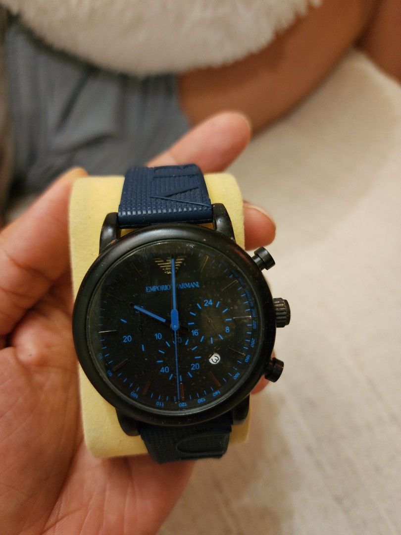 Emporio Armani Luigi Chronograph Black Dial Blue Rubber Strap Watch For ...