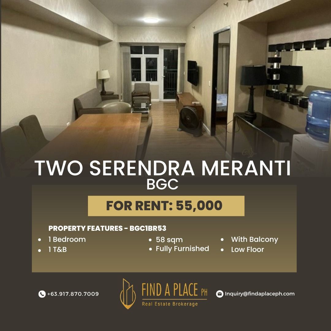 FOR LEASE: TWO SERENDRA - MERANTI, BGC, FULLY FURNISHED 1 BEDROOM, Property, Rentals, Apartments ...