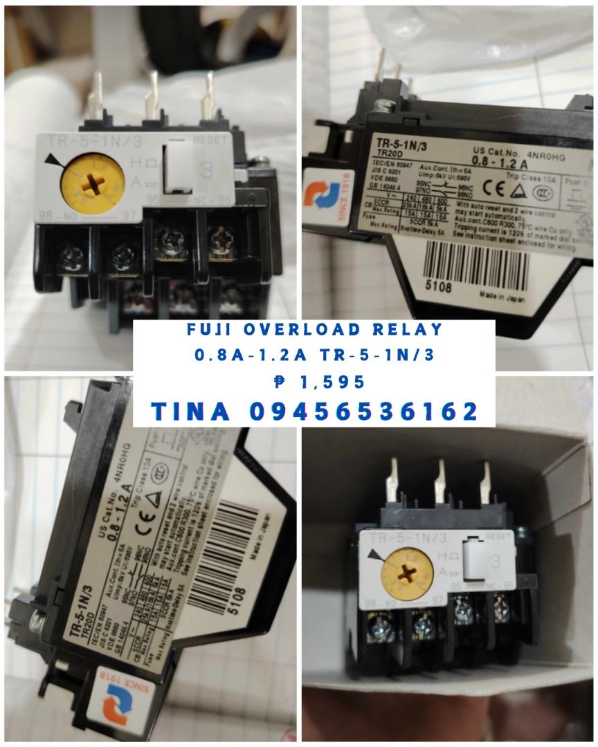 Fuji Overload Relay 0.8A-1.2A TR-5-1N/3, Commercial & Industrial, Construction & Building ...