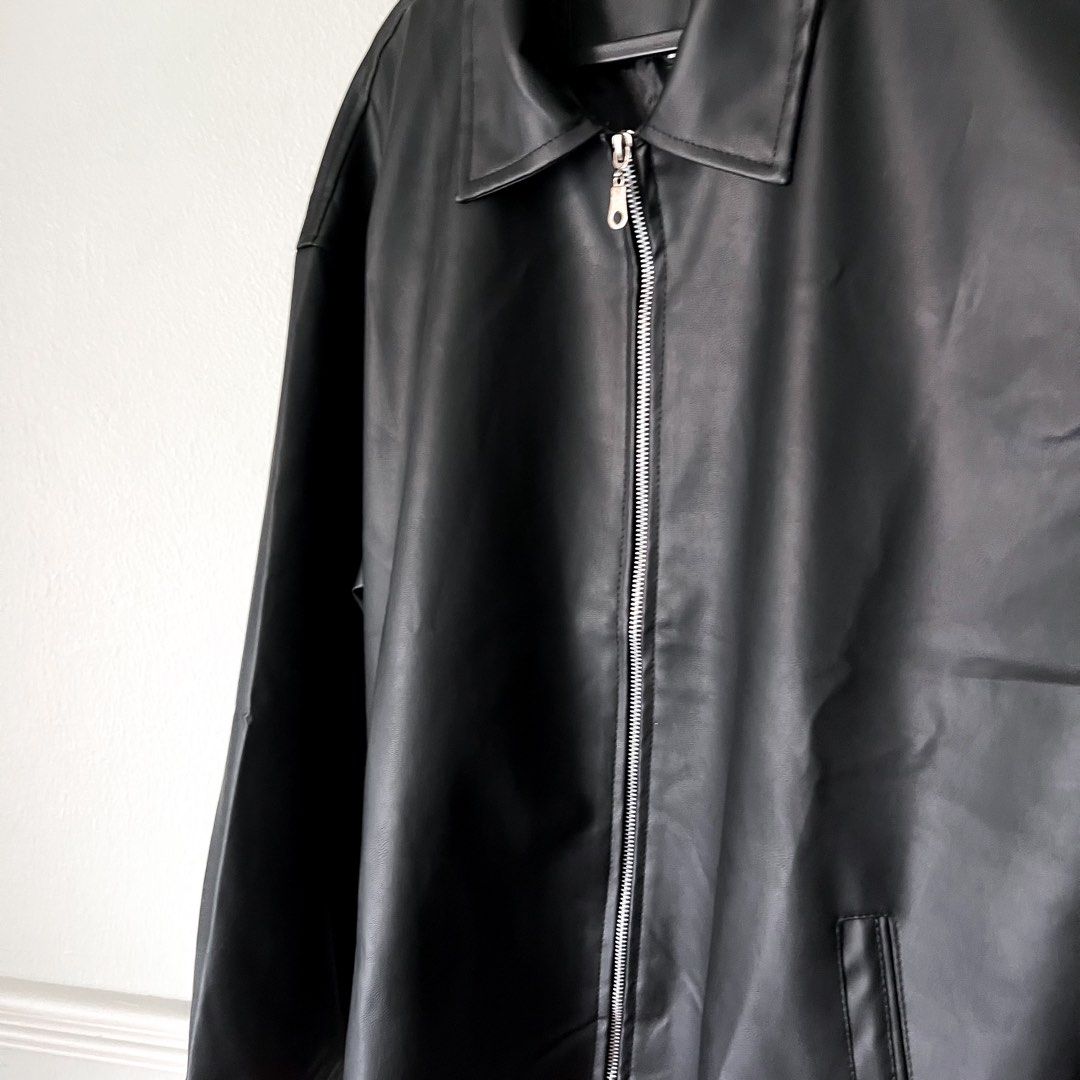 NEW BLACK LEATHER JACKET ZIP BIKE 2 POCKETS, Men's Fashion, Coats ...