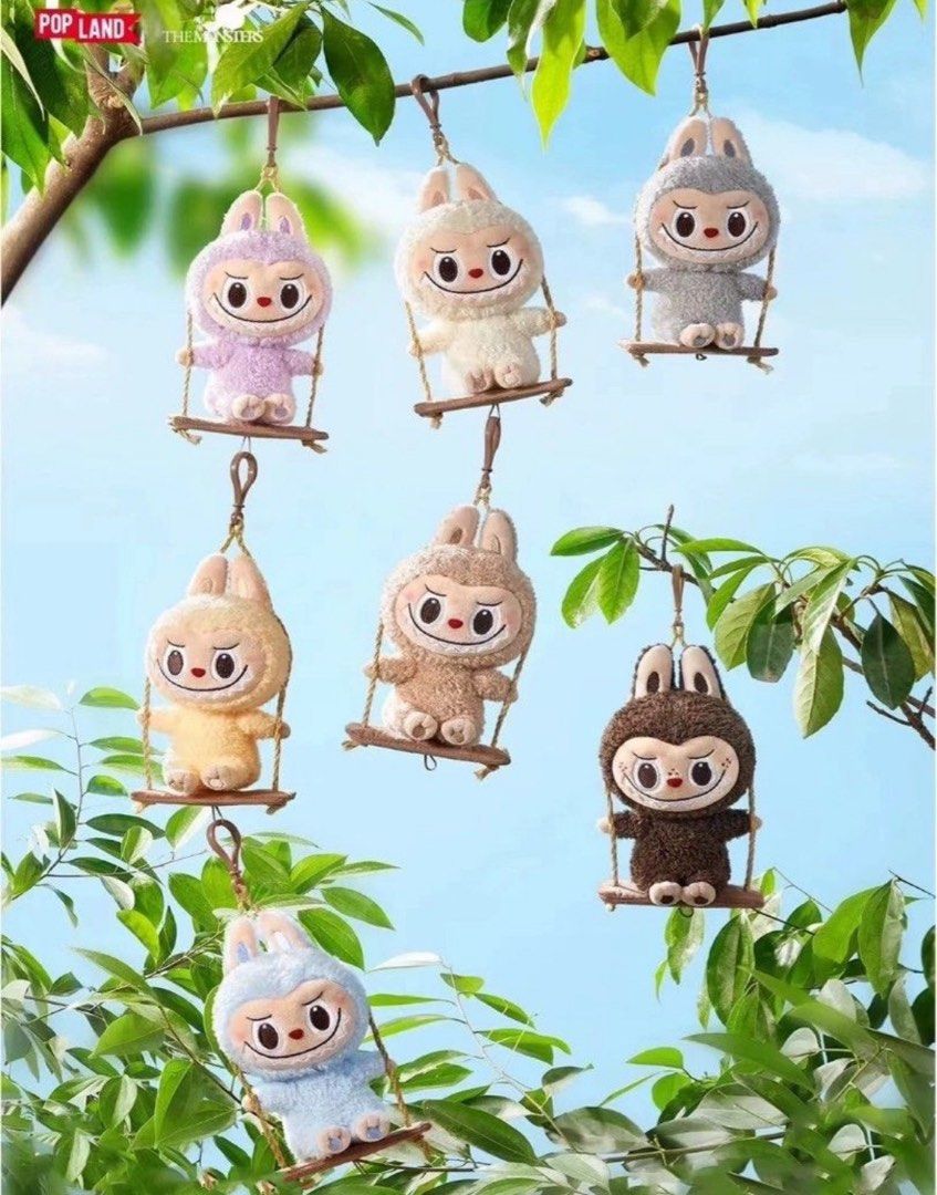 Popmart Labubu timber workshop playing on a swing plush pendant ...