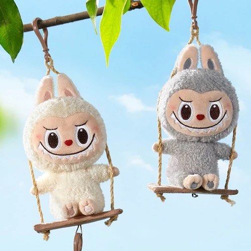 Popmart Labubu timber workshop playing on a swing plush pendant ...