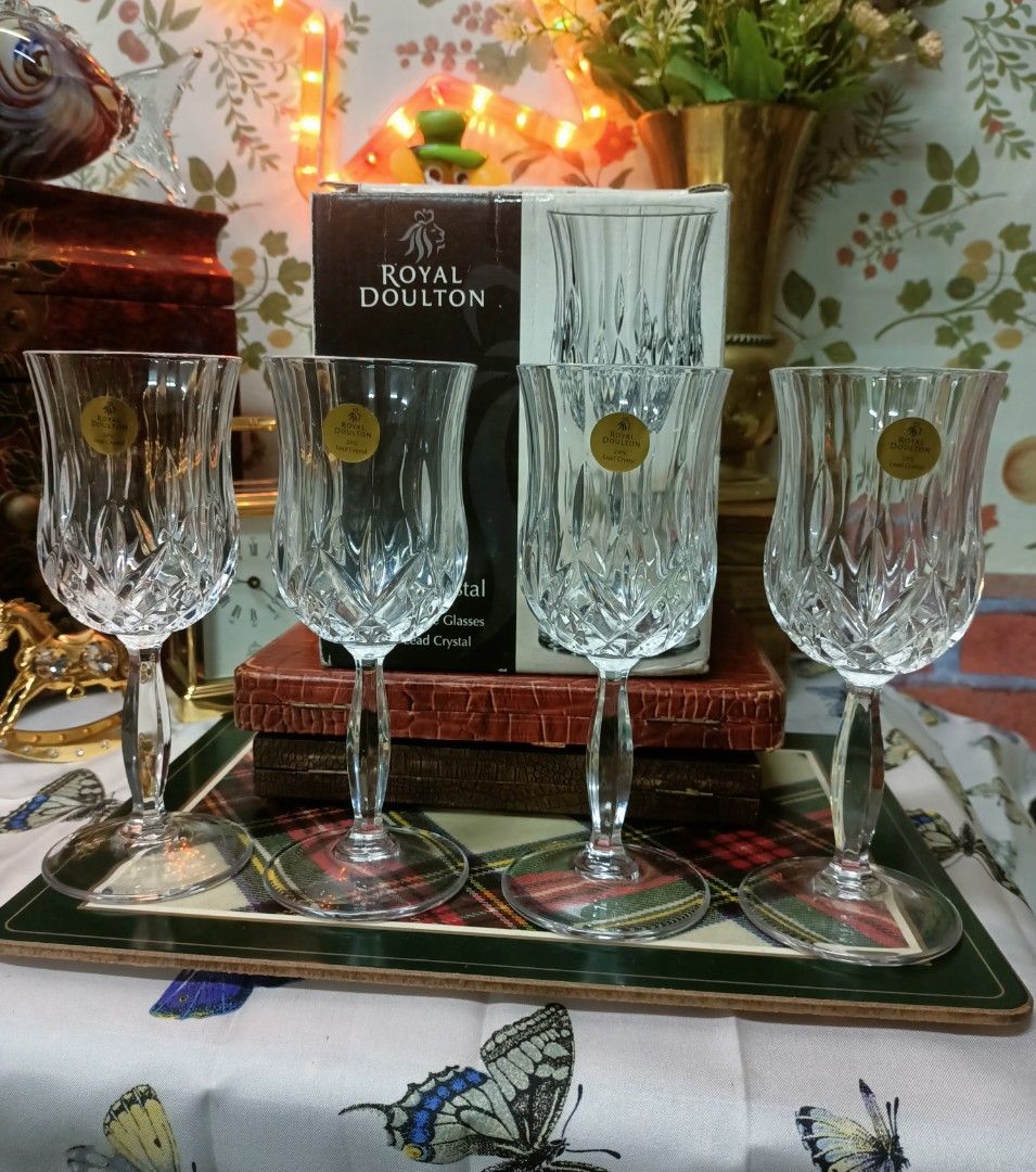 Royal doulton roma crystal goblet made in italy nos 4pcs with box ...