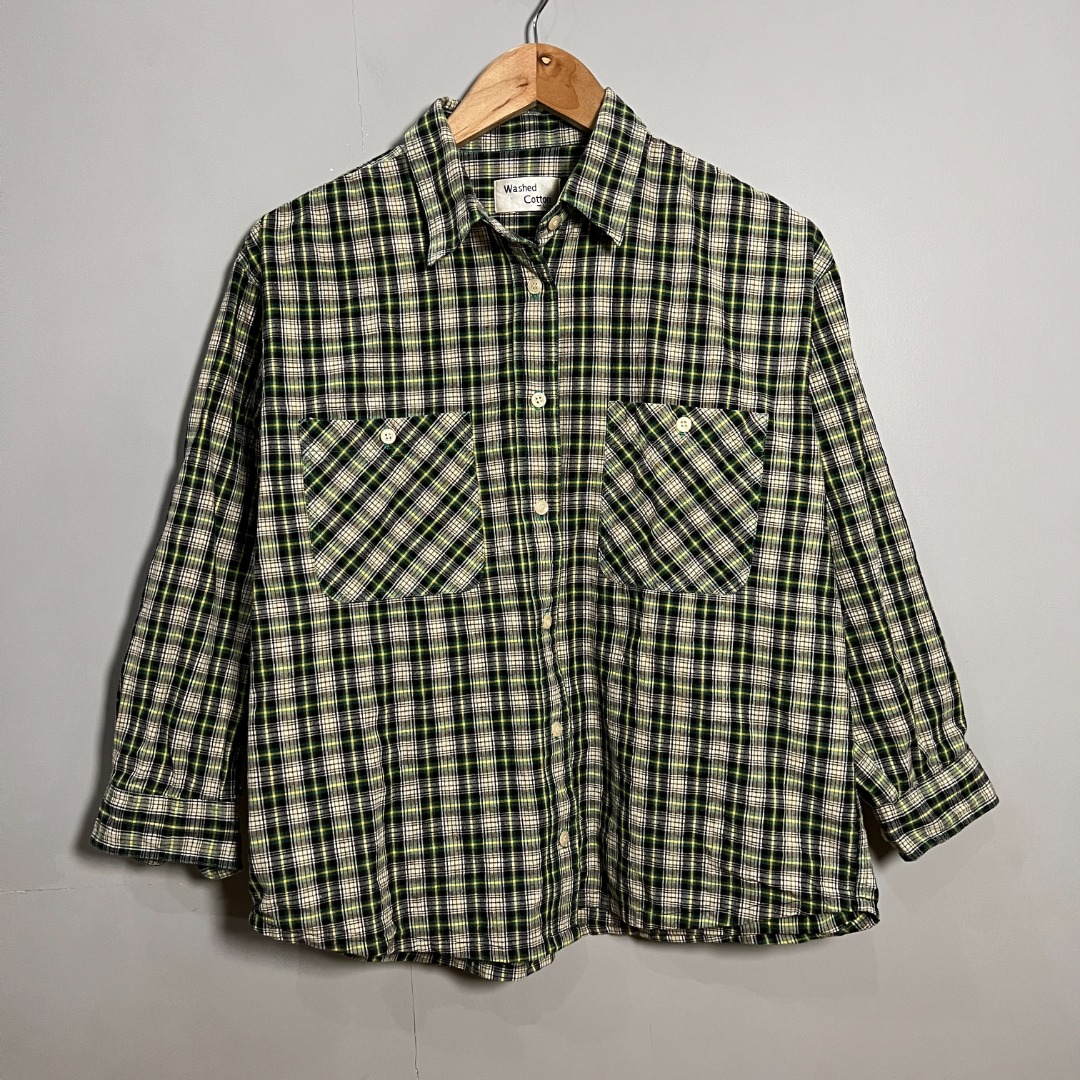 Vintage Pattern Cropped Boxy-fit Polo Long Sleeve (GU, Uniqlo, Zara, H ...