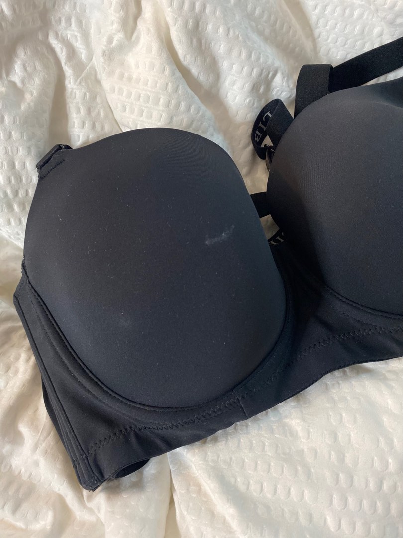 06.2 36/80F 此品瑕疵如圖 清貨黑色英文字母可拆肩帶大包覆深罩杯鋼圈胸圍胸罩, 女裝, 內衣和休閒服 - Carousell