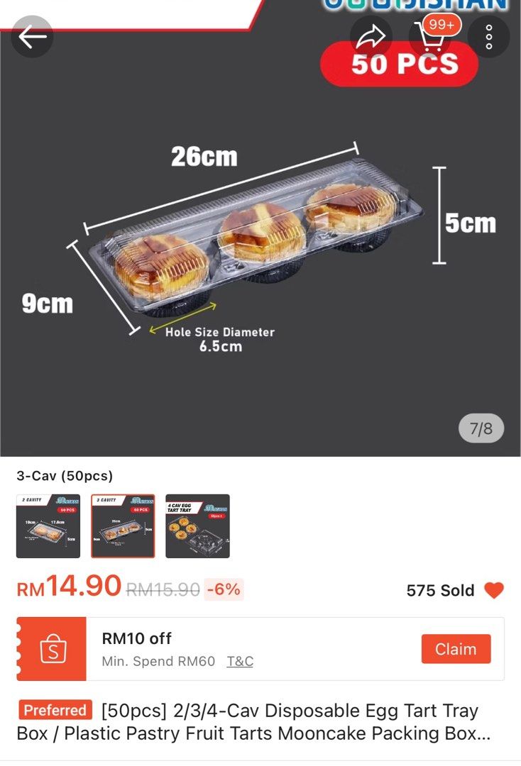 [50pcs] 3 Cav Disposable Egg Tart Tray Box / Plastic Pastry Fruit Tarts ...