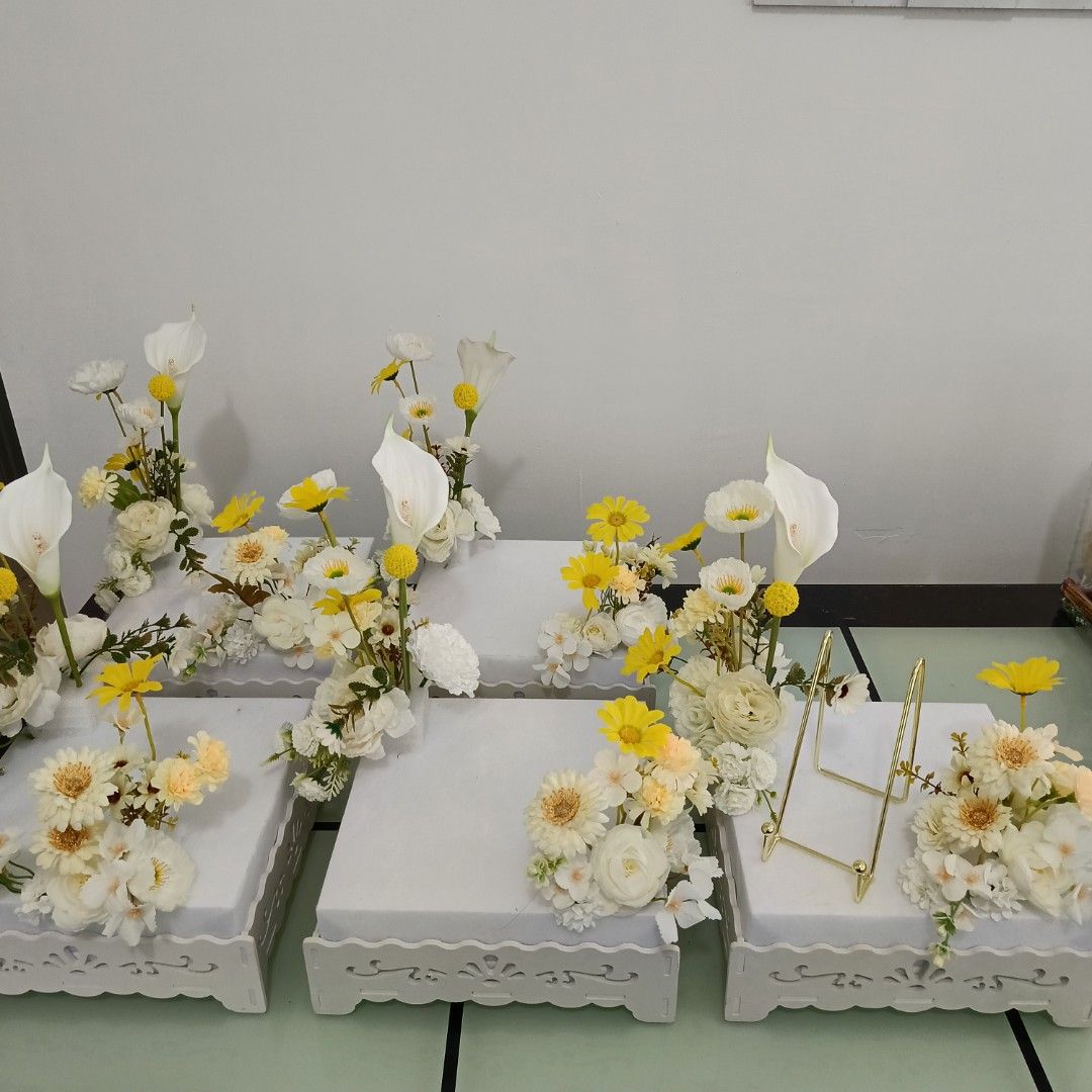 5 Set Dulang Hantaran Siap Hiasan Bunga Premium Ala 3D Tema Kuning ...