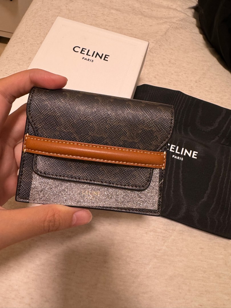 Celine BUSINESS CARD HOLDER IN TRIOMPHE CANVAS AND LAMBSKIN, 名牌, 手袋及銀包 - Carousell