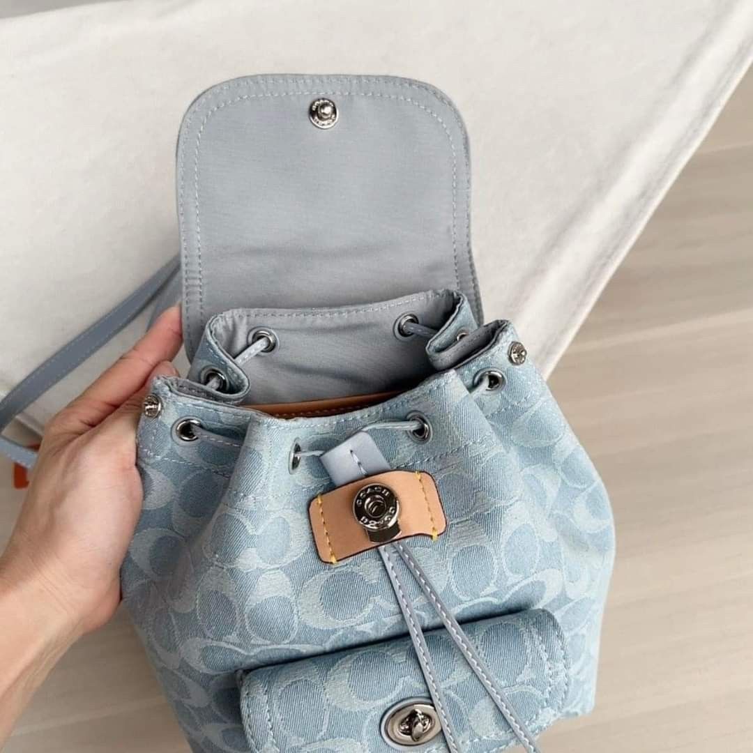 Coach Mini Riya Backpack in Signature Jacquard Blue, Women's Fashion ...